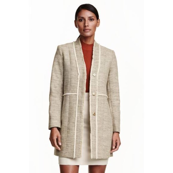 H&M | Jackets & Coats | Sold Hm Frayed Texture Weave Cream Tweed Jacket ...
